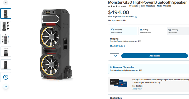 Monster GI30 High-Power Bluetooth Speaker | Open Box - Rio Grande Trade