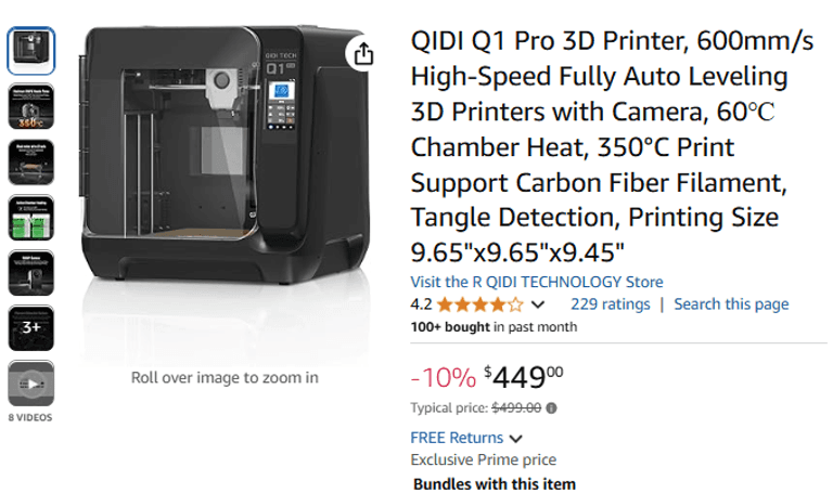 QIDI Q1 Pro 3D Printer, 600mm/s High-Speed Fully Auto Leveling 3D ...