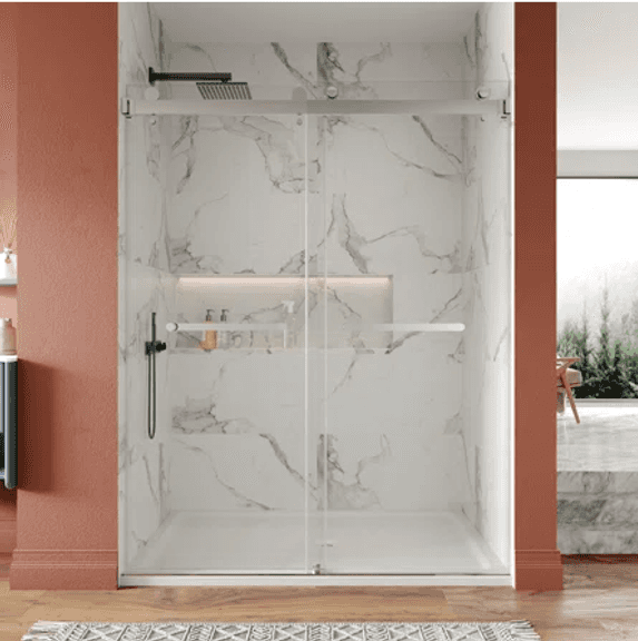 DeerValley Concord 56"-60" W x 76" H Double Sliding Frameless Shower Door, Bright Chrome | Open ...