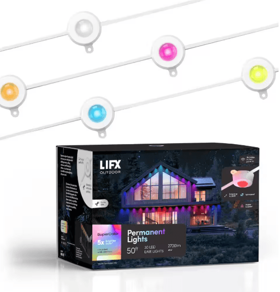 LIFX 30-Light 50 ft. Outdoor Plug-In RGBW Integrated LED Smart Wi-Fi ...