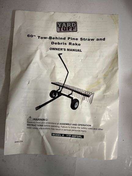YARD TUFF Tow-Behind Pine, Straw, & Debris Rake, 60" | Open Box | (See ...