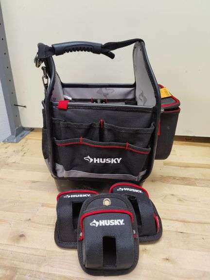 Husky 10In. Tool Tote & 3 Pcs 4.5In. Clip On Tool Belt Pouch Set | Open ...