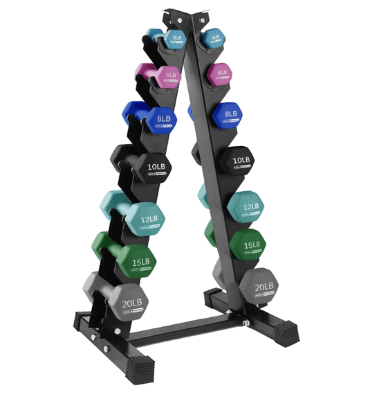 HolaHatha 146 Pound Neoprene Dumbbell Full Body Weight Set with Storage ...