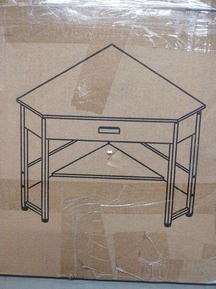 DDK Corner Desk With Drawer, Gold With Marble Detail | Open Box | (See ...