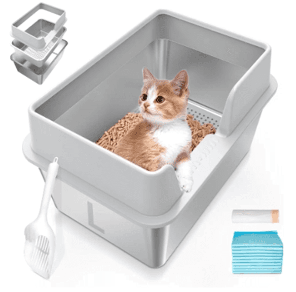 Stainless Steel Cat Litter Box w Lid | Open Box - Rio Grande Trade