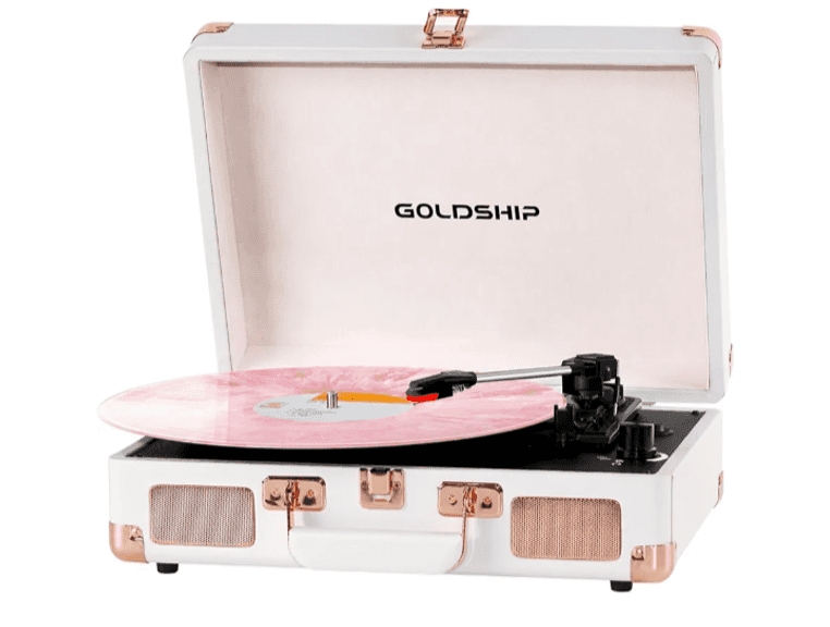 GOLDSHIP Portable Record Player w/Bluetooth White & Rose Gold | Open ...