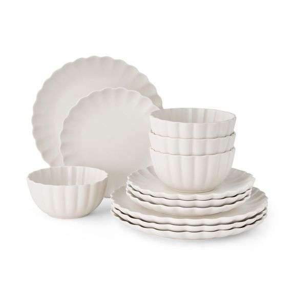 MEMBER'S MARK Scalloped Dinnerware Set, 12pc | Open Box | (See ...