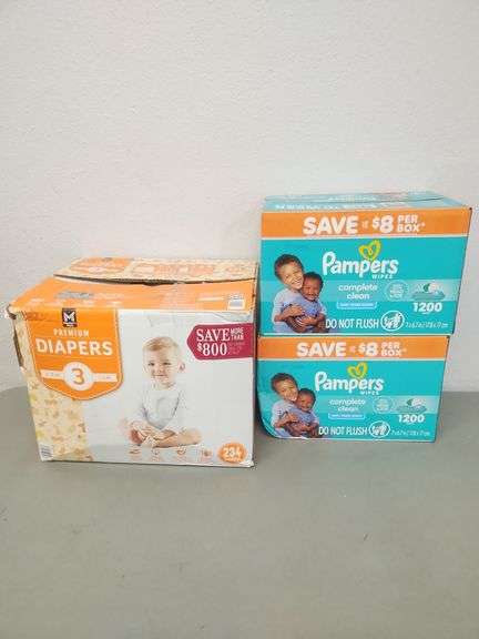 Baby Care Bundle: 2 Boxes Pampers Wipes And 1 Box Member's Mark Size 3 ...