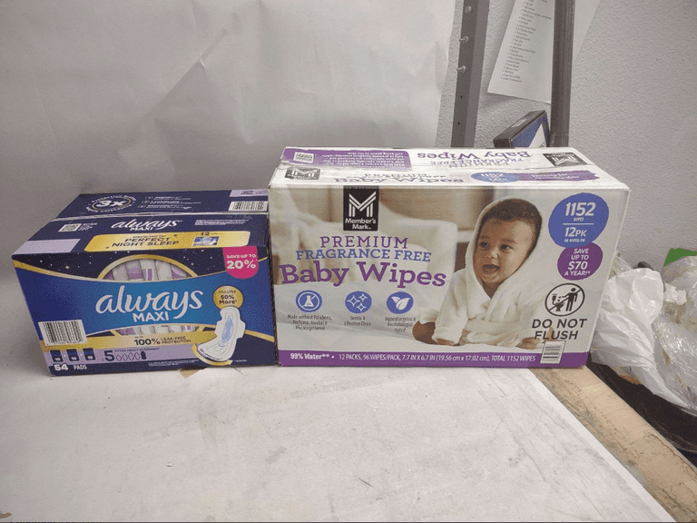 Members Mark Premium Baby Wipes, and Always Maxi Pads. ( lot of 2 ...