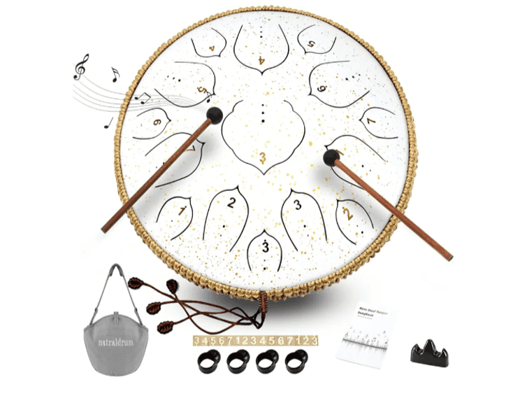 Natraldrum 14" 15 Note Steel Tongue Drum D Major w/Carrying Case White ...