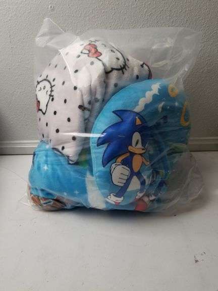 Hello Kitty & Sonic the Hedgehog Throw W/ Neck Pillow Bundle | Open Box ...