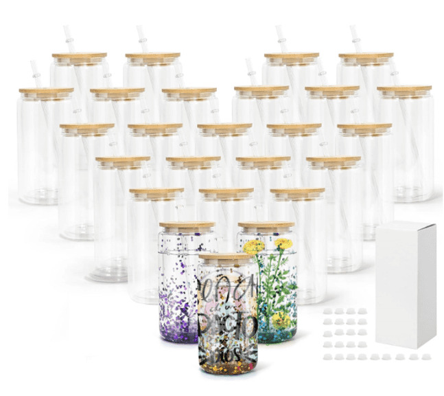16 oz Sublimation Snow Globe Glass with Bamboo Lids and Straws | Open ...