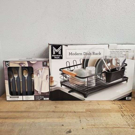 Member's Mark Modern Dish Rack & Flatware Set Bundle | Open Box | (See ...
