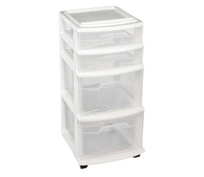 HOMZ 4-Tier Clear Plastic Drawer Storage Tower White | Open Box | (See ...