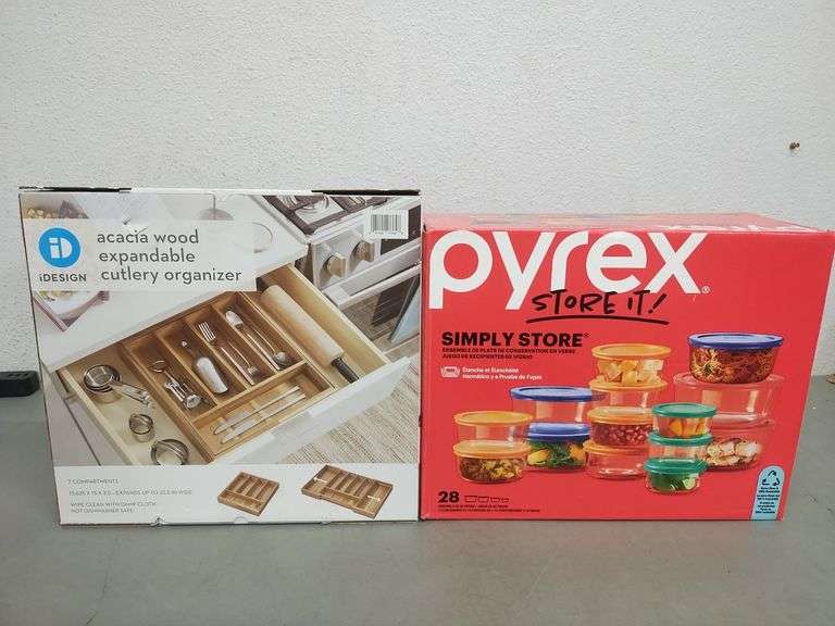 Bundle-iDESIGN Acacia Wood Expandable Cutlery Organizer/ PYREX STORE IT ...