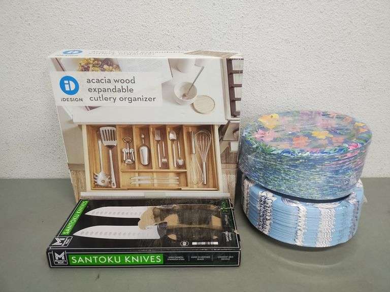 Kitchen Supplies Bundle: Expandable Cutlery Organizer, Santoku Knives ...