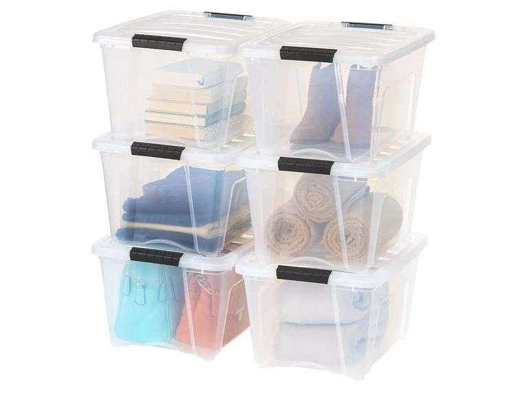IRIS USA 32 Qt. 6 Pack Stackable Storage Bins w/Lids Clear | Open Box ...