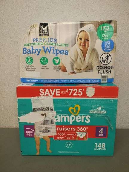 Baby Care Bundle: Pampers Size 4 Diapers And Member's Mark Baby Wipes ...