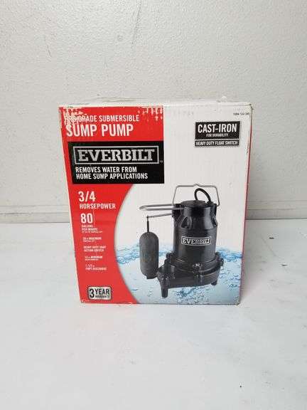 EVERBILT Pro Grade Submersible Sump Pump 3/4HP 80Gal Per Minute, Cast ...