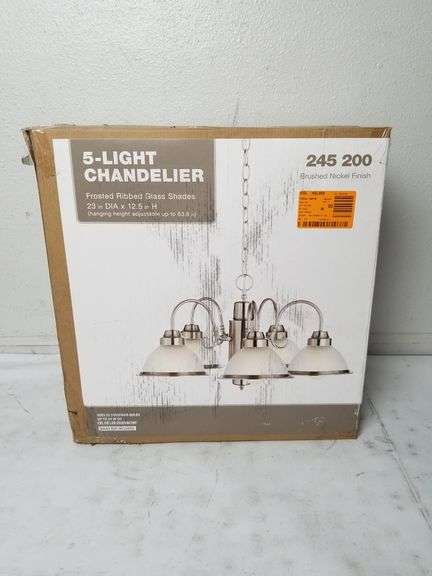 HAMPTON BAY Halophane 5-Light Brushed Nickel Chandelier with Frosted ...