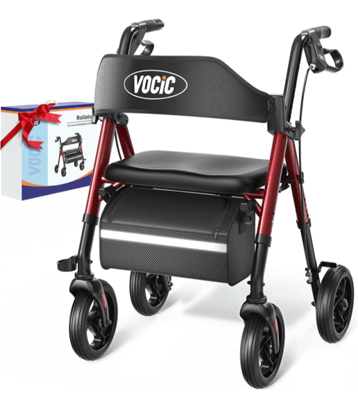 VOCIC Rollator Walker With Seat, 8" Wheels, Gloria Red | Open Box ...