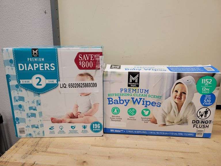 Member's Mark 196 Ct. Size 2 Diapers & 12 Pack Baby Wipes Bundle | Open ...