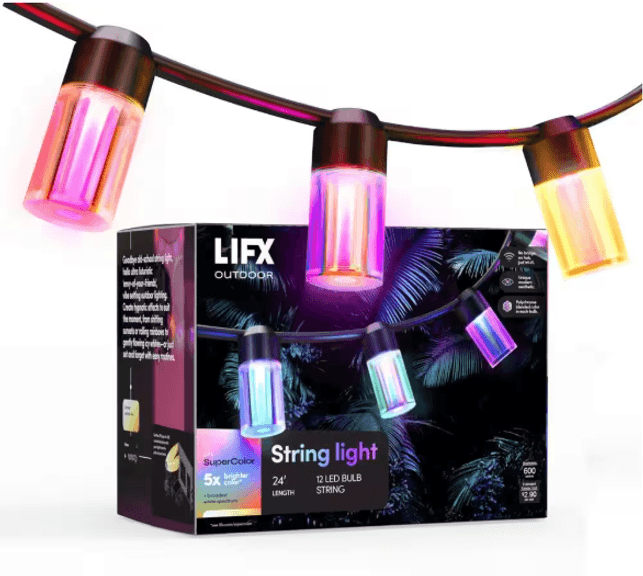 LIFX 12-Light 24 ft. Outdoor Plug-In LED Smart Wi-Fi String Light, No ...