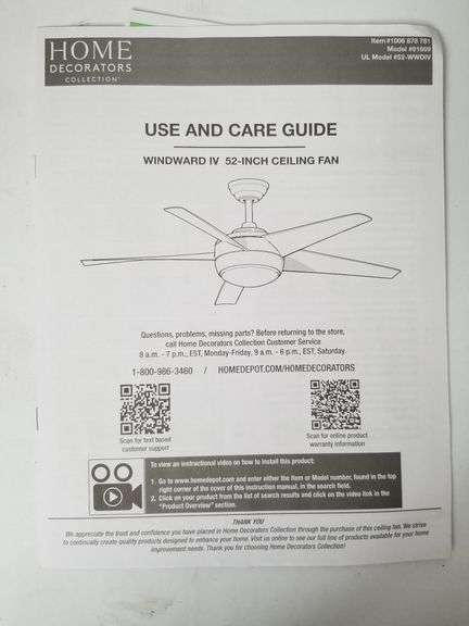 HOME DECORATORS COLLECTIONS Windward IV 52" Celing Fan Black | Open Box ...