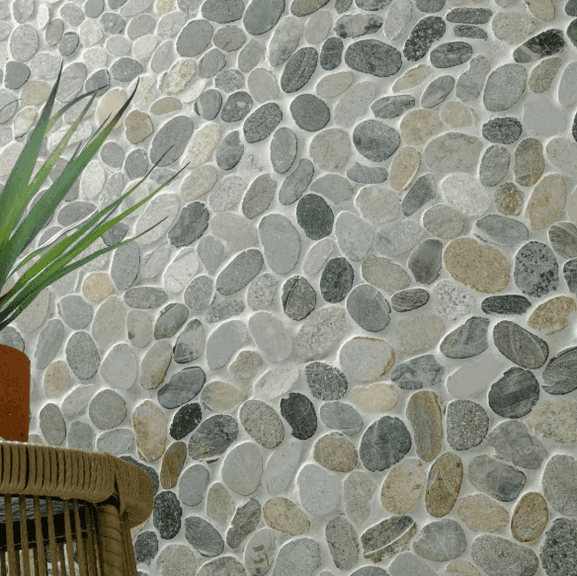 Sliced Rainforest Pebble 12 in. x 12 in. x 0.38 in. Honed Marble Mesh ...