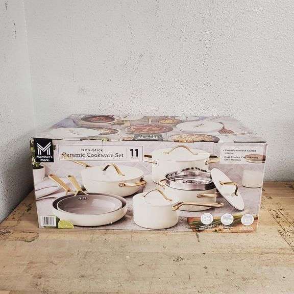 Members Mark Non-Stick ceramic Cookware Set White W/ Gold | Open Box ...