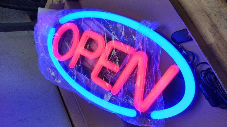 Light Up 'OPEN' Sign W/Business Hours Sign | Open Box | (See Condition ...