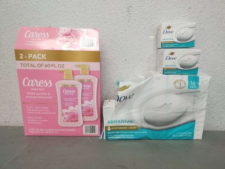 Body Wash Bundle: Dove Sensitive Body Soap Bars And 2 Bottles Caress ...