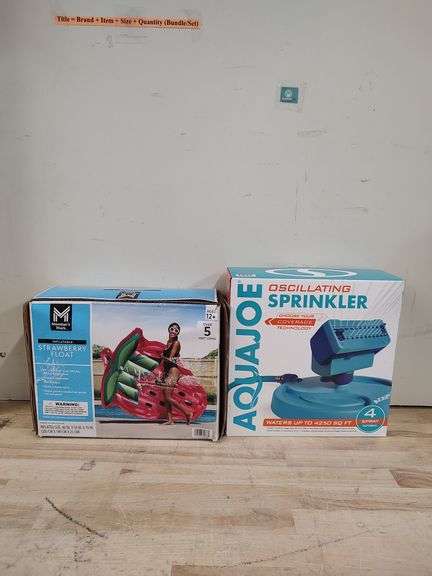 AQUAJOE Oscillating Sprinkler & MEMBERS MARK Inflatable Strawberry Pool ...