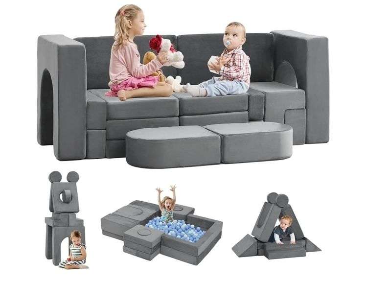 DOMIQUT 22PCS Modular Play Couch/Floor Sofa, Convertible Foam And Floor ...