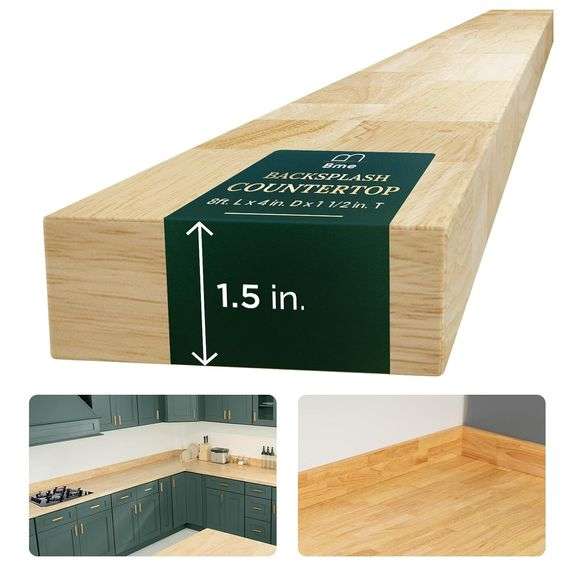 Bme Hevea Solid Wood Butcher Block Backsplash Countertop, 8ft L x 4" W ...