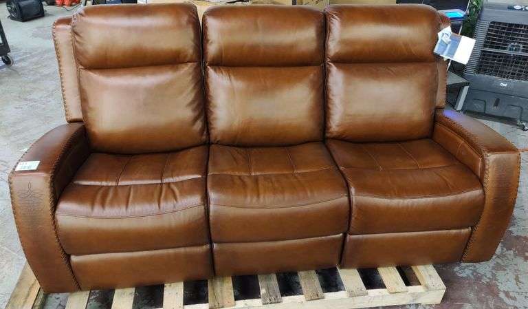 Mustang 84" Genuine Leather Square Arm Powered Recliner | Open Box ...