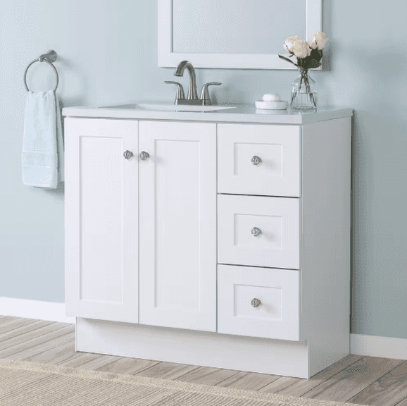 Bannister 37 in. Single Sink White Bath Vanity with Granite-Look ...