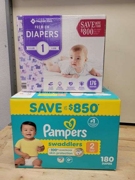 Pampers Swaddlers 180 Ct. Diapers Size 2 & Member's Mark 176 Ct. Size 1 ...