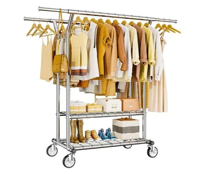 HYSEYY Heavy Duty Clothes Rack w/Wheels & Racks Silver | Open Box - Rio ...