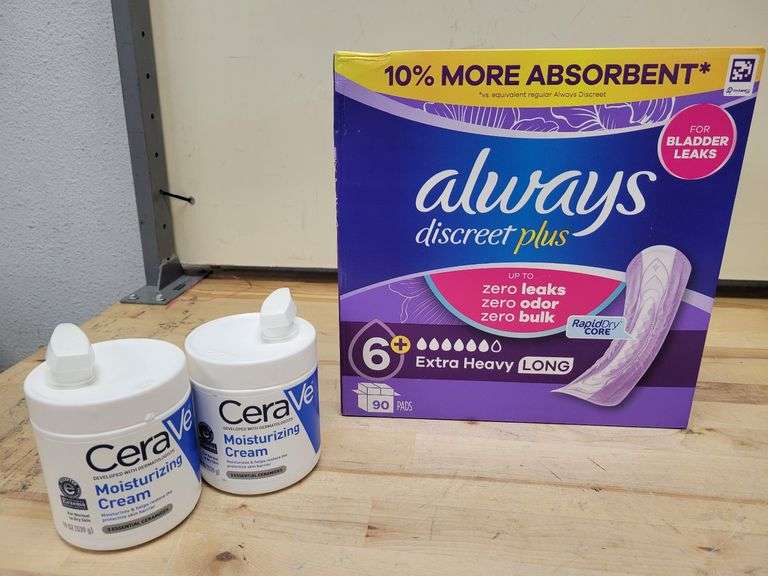 Always 90 Ct. Discreet Plus Pads & CeraVe Moisturizing Cream 2 Pack ...