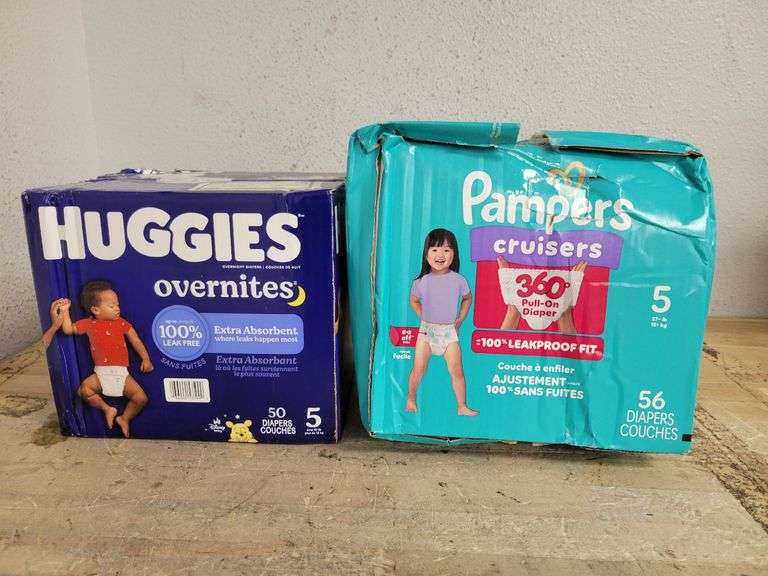 DIAPER Bundle- HUGGIES Overnights Diapers 50ct Size 5 & PAMPERS Diapers ...