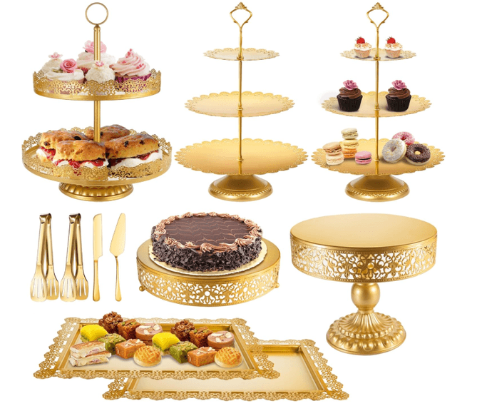 ELIMTEC Gold Cake Stand Trays Tower Set | Open Box | (See Condition ...