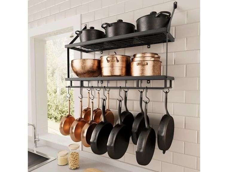 KES 30 In. Kitchen Wall Mounted Hanging Pot Rack Black | Open Box - Rio ...