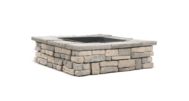 Steel Wood Random Stone Limestone Square Fire Pit Kit, 28" x 14" | Open ...