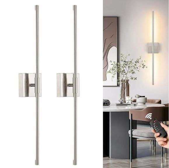 MORAURORAL 40" Sand-Nickel Battery Operated Wall Sconces Set of Two ...