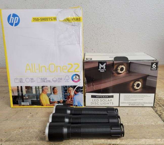 MISC BUNDLE- hp 22lb Paper 750 Sheets, MEMBER'S MARK LED Solar Disk ...