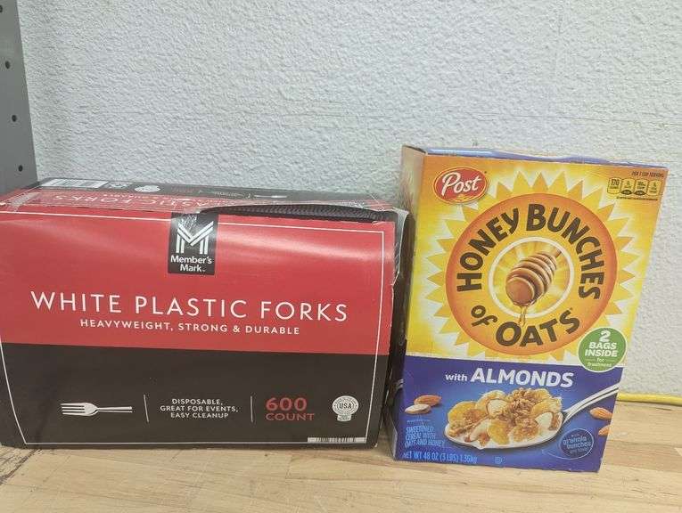 BUNDLE- MEMBER'S MARK White Plastic Forks, 600. Honey Bunches Of Oats ...
