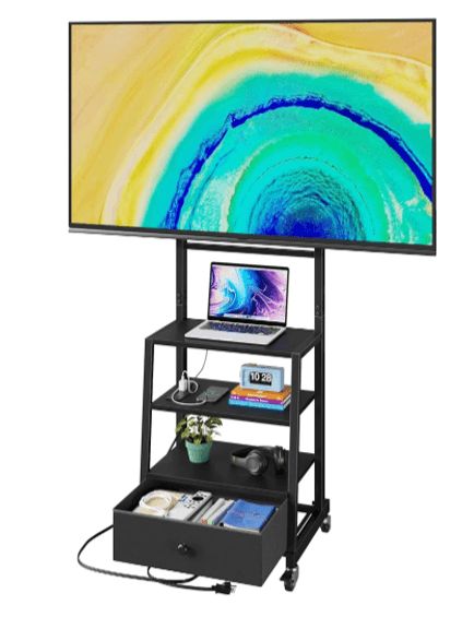 AFLUI Rolling TV Stand with Wheels and Mount & Fabric Drawer for 32-75 ...