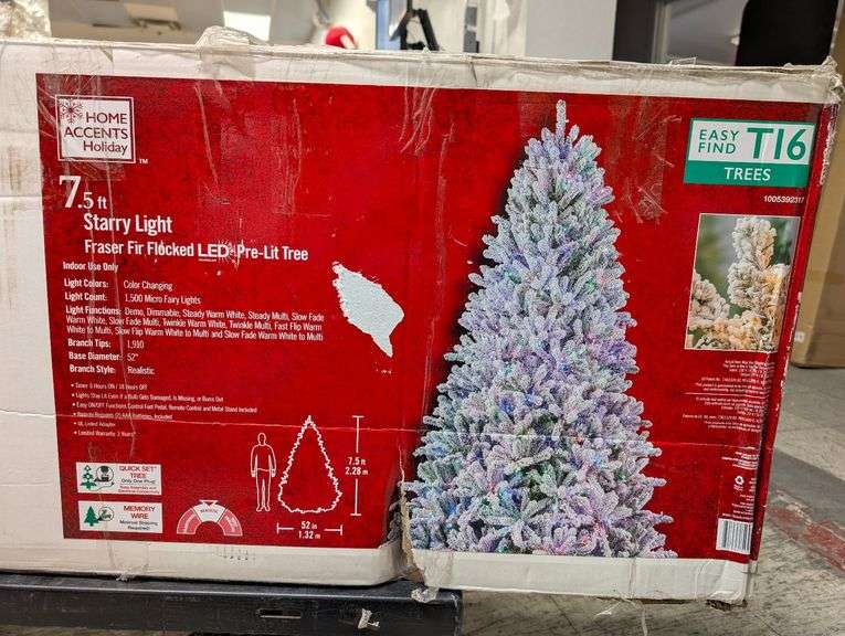 HOME ACCENTS HOLIDAY Starry Light Fraser Fir Flocked LED Christmas Tree ...