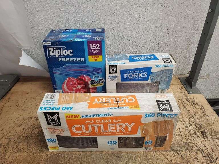 ZIPLOC Freezer Bags 152ct & MEMBERS MARK Clear Forks 300ct & Clear ...